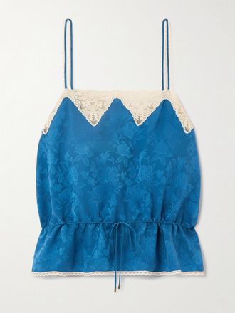 Chloé Caraco En Jacquard De Soie À Finitions En Dentelle - Bleu