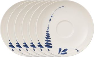 Villeroy & Boch Vieux Luxembourg Brindille Tee- / Kaffeeuntertassen 6er Set, 14 cm, Untertasse mit blauem Dekor, Premium Porzellan, Weiß