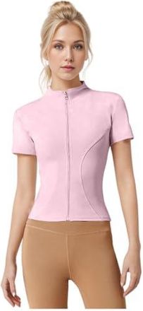 Generic 2026 Vestes de fitness pour femme Coupe ajust&eacute;e d&eacute;contract&eacute;e &agrave; manches courtes Sport Yoga Top, rose clair, XXL