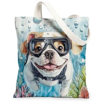 Generic Sac fourre-tout en toile Pop Art caniche pour faire du shopping, 33 x 38,1 cm, motif chiot nautique, sac d&eacute;picerie r&eacute;utilisable pour femme, animal de 