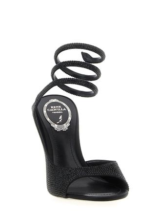 Rene Caovilla Womens Rhinestone-Embellished Satin Heel Sandal Black