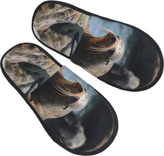 Generic Pantoufles Unisexes Vie Marine Brune Sur Le Rocher Chaussons Femme Confort Doublées En Peluche Chaude Pantoufles, Pour Intérieur Extérieur, Femmes, Ho