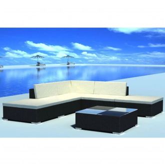 vidaXL Vidaxl - Salon de jardin 6 pcs avec coussins r&eacute;sine tress&eacute;e noir