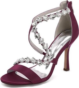 Generic Sandales &Agrave; Talons Hauts Femmes Mari&eacute;e Satin Open Toestylet Talons Et&eacute; Talon Mariage Soir&eacute;e Chaussures Femmes 9.5Cm,Burgundy,41 EU
