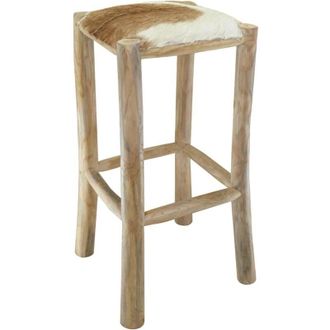 vidaXL Tabouret de bar Cuir véritable et bois de teck solide