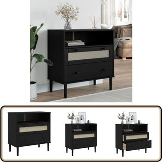 vidaXL Vidaxl - Buffet senja aspect rotin noir 80x40x80 cm bois massif de pin - Buffet Design Moderne - Meuble Rangement - Commode Bois - Meuble Salon