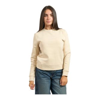 Guess Femme, Sweatshirts et sweats &agrave; capuche, Beige, Taille: 36 FR Pull Beige Col Rond Logo Brod&eacute;