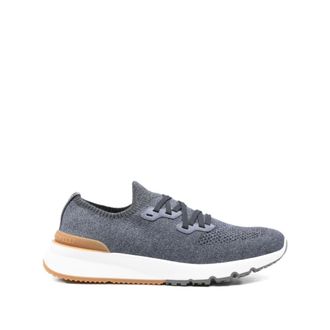 Brunello Cucinelli Homme, Chaussures, Bleu, Taille: 43 EU Cotton Knit Baskets
