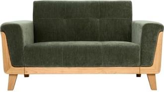 Miliboo Canap&eacute; scandinave 2 Places en Tissu Effet Velours Vert Kaki et Bois Clair Fjord
