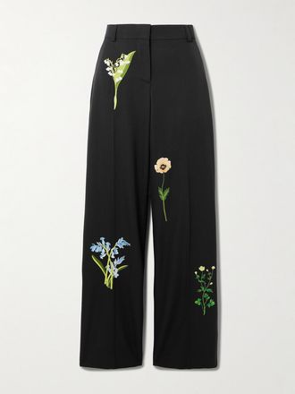 Stella McCartney Pantalon Large En Serge De Laine &Agrave; Broderies - Noir