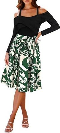 Generic 2026 Robes amincissantes pour dames mode d&eacute;contract&eacute;e printemps &eacute;t&eacute; coupe ajust&eacute;e temp&eacute;rament manches longues ligne d&eacute;collet&eacute; &eacute;paules d&eacute;nud&eacute;es floral 