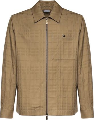 Burberry Homme, Vestes, Beige, Taille: L Check Cotton Zip Shirt Jacket