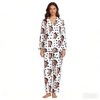 Generic Ensemble de pyjama personnalis&eacute; pour femme avec photo - Impression personnalisable de famille et danimaux domestiques, manches longues en soie de lait