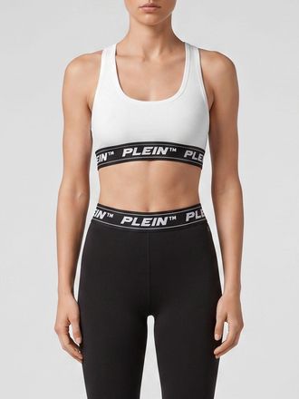 Philipp Plein Top cropped en jersey &agrave; encolure carr&eacute;e et logo jacquard
