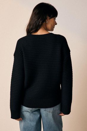 Next V-Ausschnitt-Pullover Gerippter Strickpullover mit V-Ausschnitt (1-tlg)