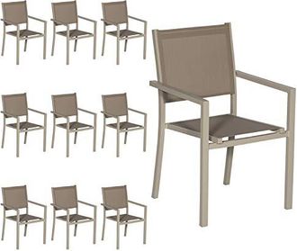 Happy Garden Lot de 10 chaises empilables en Aluminium et textil&egrave;ne Taupe