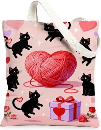 Generic Sacs fourre-tout en toile pour la Saint-Valentin, motif coeur, r&eacute;utilisables, l&eacute;gers et lavables, p&ecirc;che, 13x15 Inch