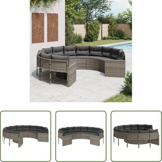 vidaXL Rundes Gartensofa - Gartensofa mit Kissen Rund Grau Poly Rattan