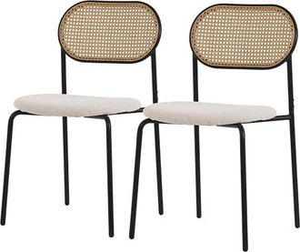 ML Design ML-Design Lot de 2 Chaises de Salle &agrave; Manger, Beige, Chaise de Cuisine avec Dossier en Rotin, Assise Rembourr&eacute;e en Polyester Dossier en Maille Incurv&eacute;