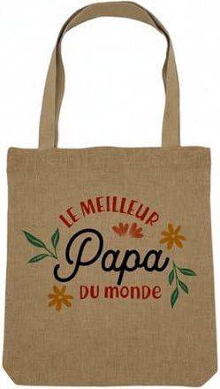 Fabulous Sac Shopping Tote Bag Aspect Lin - Le Meilleur Papa du Monde P&egrave;re Famille Papa - Sac de Courses Toile Epaisse 360g Beige Naturel Cabas Port&eacute; Epaule So