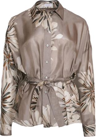 Brunello Cucinelli Femme, Blouses et Chemises, Gris, Taille: 38 FR Silk Shirt Mother Of Pearl