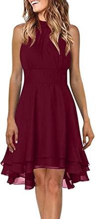 Generic Robe D&Eacute;t&eacute; D&eacute;contract&eacute;e en Mousseline De Soie Boutonn&eacute;e &Agrave; Col Licou Solide pour Femme Robe De Princesse Fille 1 Ans Robe Grande Taille Femme 52 54 56