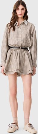 Maje Robe Courte &Agrave; Carreaux Strass&eacute;e - Beige - 34 - Maje