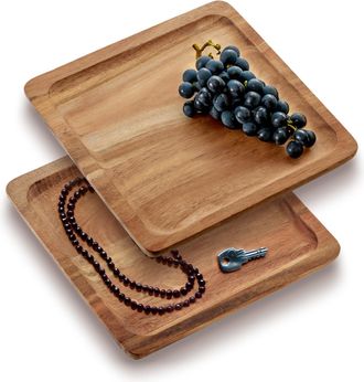 Com-Four 2X Tablett-Set aus Akazienholz - quadratische Deko-Bretter - Serviertabletts für Tischdekoration - dekorative Holzablagen - Servierplatten für Snacks,