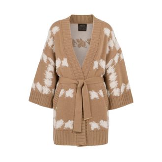 Marc Cain Strickjacke mit Bindeg&uuml;rtel und 3/4-&Auml;rmeln - - Knitwear - Damen - Braun - L