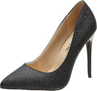 Generic Escarpins &agrave; paillettes &agrave; bout pointu pour femme - Chaussures &eacute;l&eacute;gantes &agrave; enfiler pour mariage, f&ecirc;te, style d&eacute;contract&eacute;, Noir, 41.5 EU