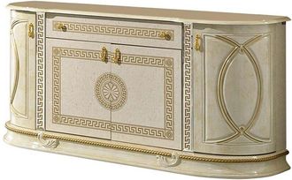 Les Tendances Buffet 4 portes 1 tiroir bois vernis laqu&eacute; brillant beige et dor&eacute; Venus 163cm