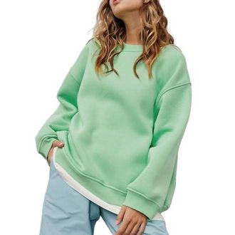 Generic Chandail en polaire surdimensionn&eacute; &agrave; manches longues pour femmes, coupe d&eacute;contract&eacute;e, col rond, &eacute;paules tombantes, blanc, taille L pour le quotidien, 