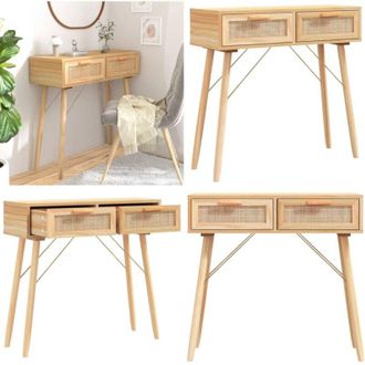 vidaXL Konsolentisch Braun 80x30x75 cm Massivholz Kiefer Natur-Rattan - Konsolentisch - Wohnzimmermöbel - Skandinavisches Design - Holzmöbel - Sideboard
