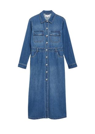 Comma Maxikleid Kleid Langes Denim-Kleid mit Eingrifftaschen