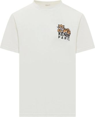 Kenzo Homme, Tops, Blanc, Taille: 2XL T-shirt Tigre Brod&eacute;