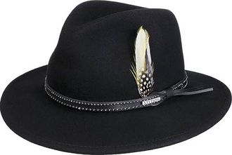 Stetson Chapeau en Laine Drexel VitaFelt Homme - Made in USA Outdoor de Feutre avec Bandeau Cuir Automne Ete Printemps Hiver Printemps-ete - S (54-55 cm) Noir