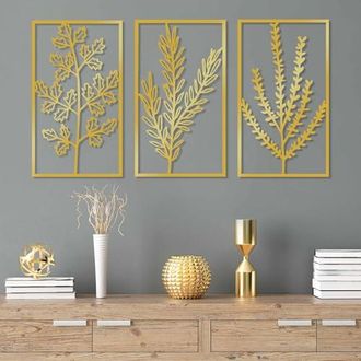 Hanah Home Elegant Gold Decorative Metal Wall Accessory (3 Pieces), 40 x 70 cm | Durable 1.5 mm Metal Body | Perfect for Modern Home Decor & Stylish Interiors