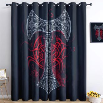 Generic Blickdichte Vorhänge Farbe für Wohnzimmer Gardinen mit Ösen Verdunklungsvorhänge Thors Hammer-Muster Privatsphäre Schützende Gardinen fürB H166 x B75 