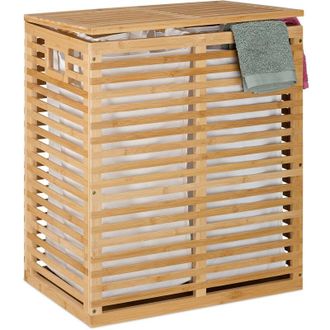 Relaxdays Meuble à linge, avec couvercle, 2 sacs amovibles, h x l x p : 61 x 53 x 35 cm, nature et beige - Relaxdays