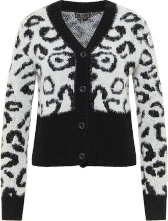 Faina Strickjacke Damen wollwei&szlig; schwarz