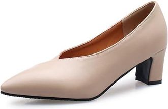 Generic Mocassins Bout Rond pour Femme PU Verni Slip-on pour Usage Quotidien et Loisirs Talon &Eacute;pais 4CM Support de Vo&ucirc;te Plantaire,Apricot,36 EU