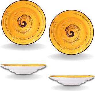 Wilmax England Wilmax | SPIRAL tiefe Teller - 2 Stück | Elegant | Modern | Langlebig | Sicher | Glasiertes Porzellan | Kratzfest | Spülmaschinengeeignet | Für Suppen