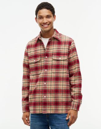 Tommy Hilfiger Overshirt mit lockerer Passform und Karomuster aus Flanell in Mittelrot / kariert