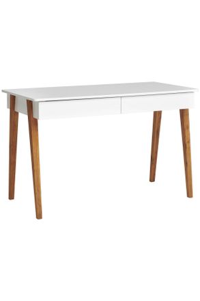 MID.YOU Mid.you Schreibtisch, Wei&szlig;, Eiche, Holz, Holzwerkstoff, Eiche, massiv, 2 Schubladen, rechteckig, konisch, 60x76x120 cm, Stauraum, Arbeitszimmer, Schre