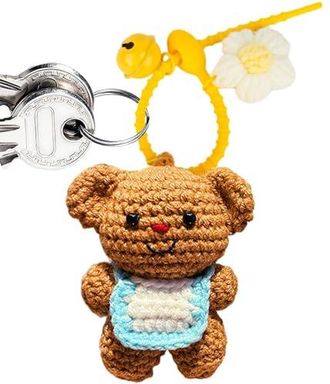 Generic Porte-cl&eacute;s en forme danimal - Fait &agrave; la main - Ours en crochet - Pendentif mignon en peluche douce - Accessoire de pour bagages, sac &agrave; dos, sac &agrave; main