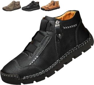 Generic Matufit Chaussures orthopédiques imperméables et antidérapantes en cuir avec fermeture éclair latérale pour homme, Noir, 44 EU