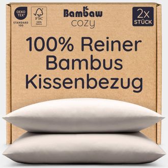Bambaw Kissenbezug Bambus 50x70 cm, 2-er Pack, antibakterielle und hypoallergene Bettwäsche, weicher, haarschonender und atmungsaktiver Kissenbezug, Bettwäsc