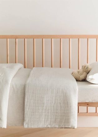 Mango Housse de couette berceau coton lin &agrave; rayures sable - Home - 100x120cm - MANGO HOME