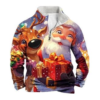 Generic T-shirts amusants pour hommes, pulls de Père Noël, pull darbre de Noël, t-shirt décontracté à manches longues, t-shirt à col rond, haut de Noël drôle 