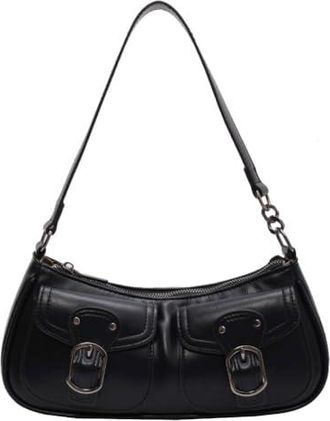 Generico Double poches Sac &agrave; main &agrave; laisselle simple en cuir PU Y2K Aisselle Vintage Sacs &agrave; bandouli&egrave;re Mode Femmes Sac &agrave; bandouli&egrave;re de capacit&eacute; quotidienne, 